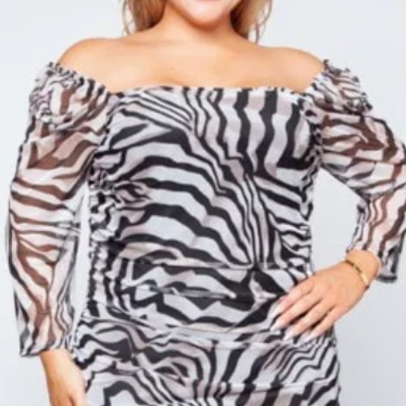 Fashion Nova | Dresses | Fashion Nova Zebra Mesh Ruched Off Shoulder ...